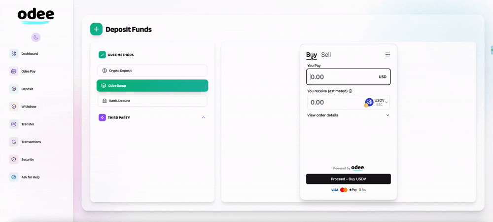 How can I deposit crypto / money in Odee? – Odee