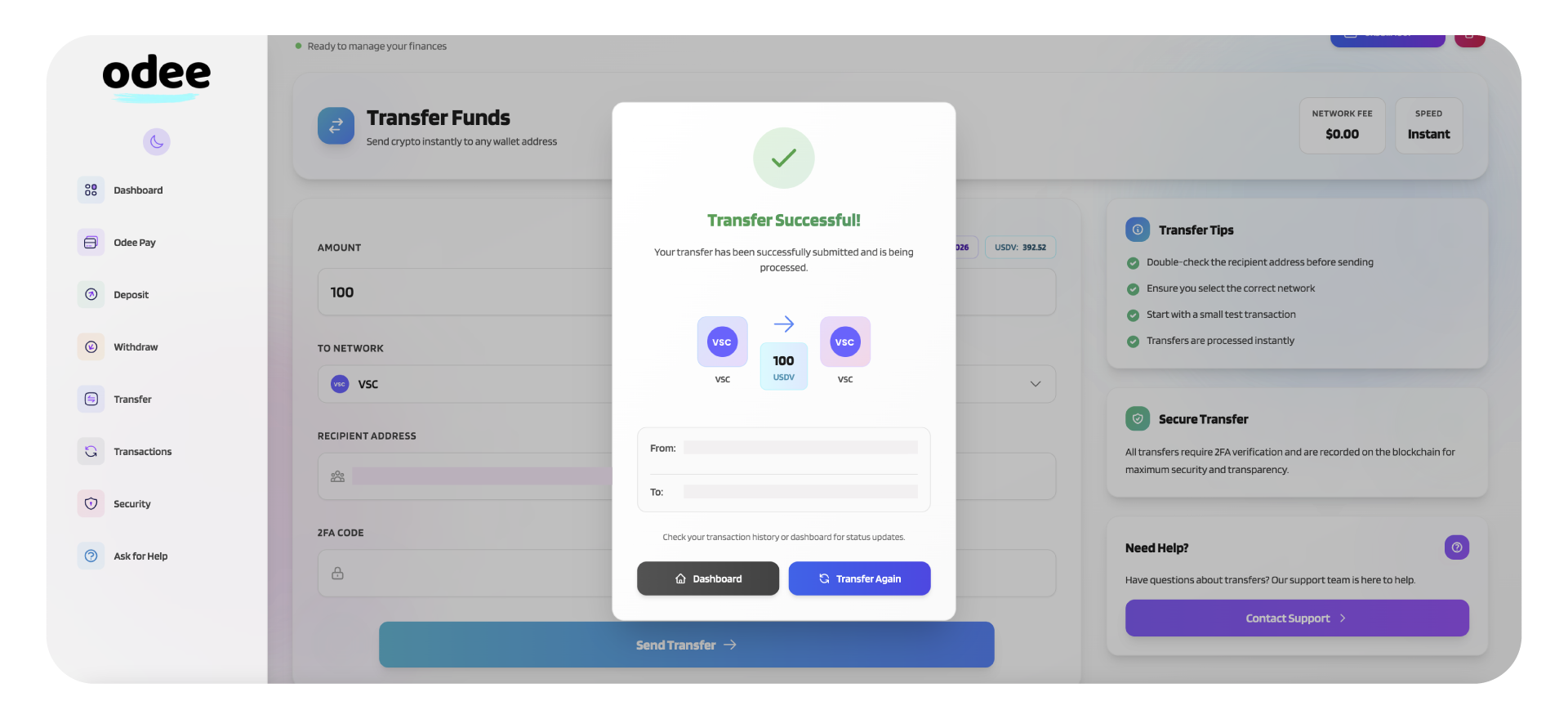 How can I transfer my crypto / money from my Odee Wallet to another ...