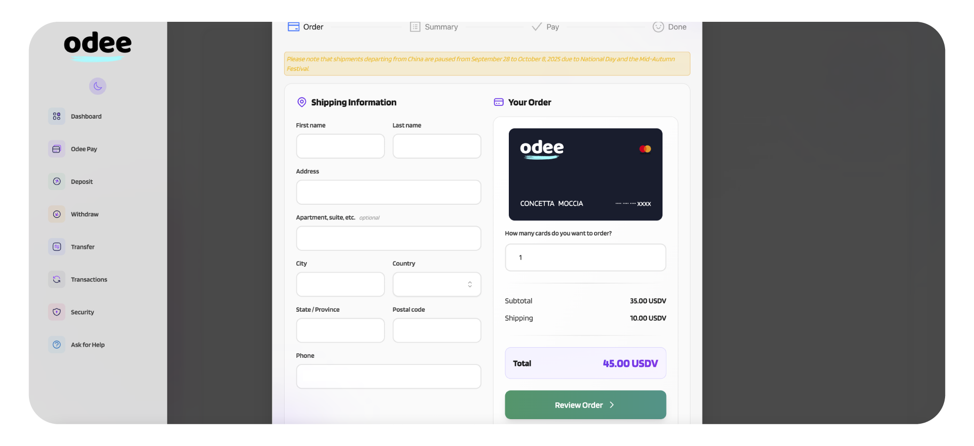 Odeeでリアルカード（プラスチック製チャージ式クレジットカード）を入手する方法 – Odee