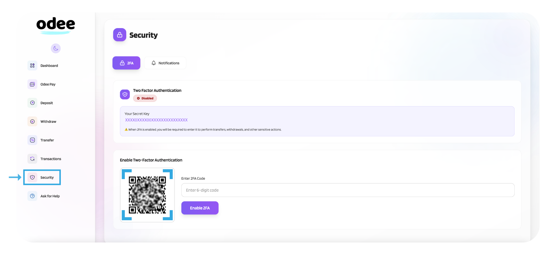 How to enable and disable Two-Factor Authentication (2FA/TFA) in Odee ...