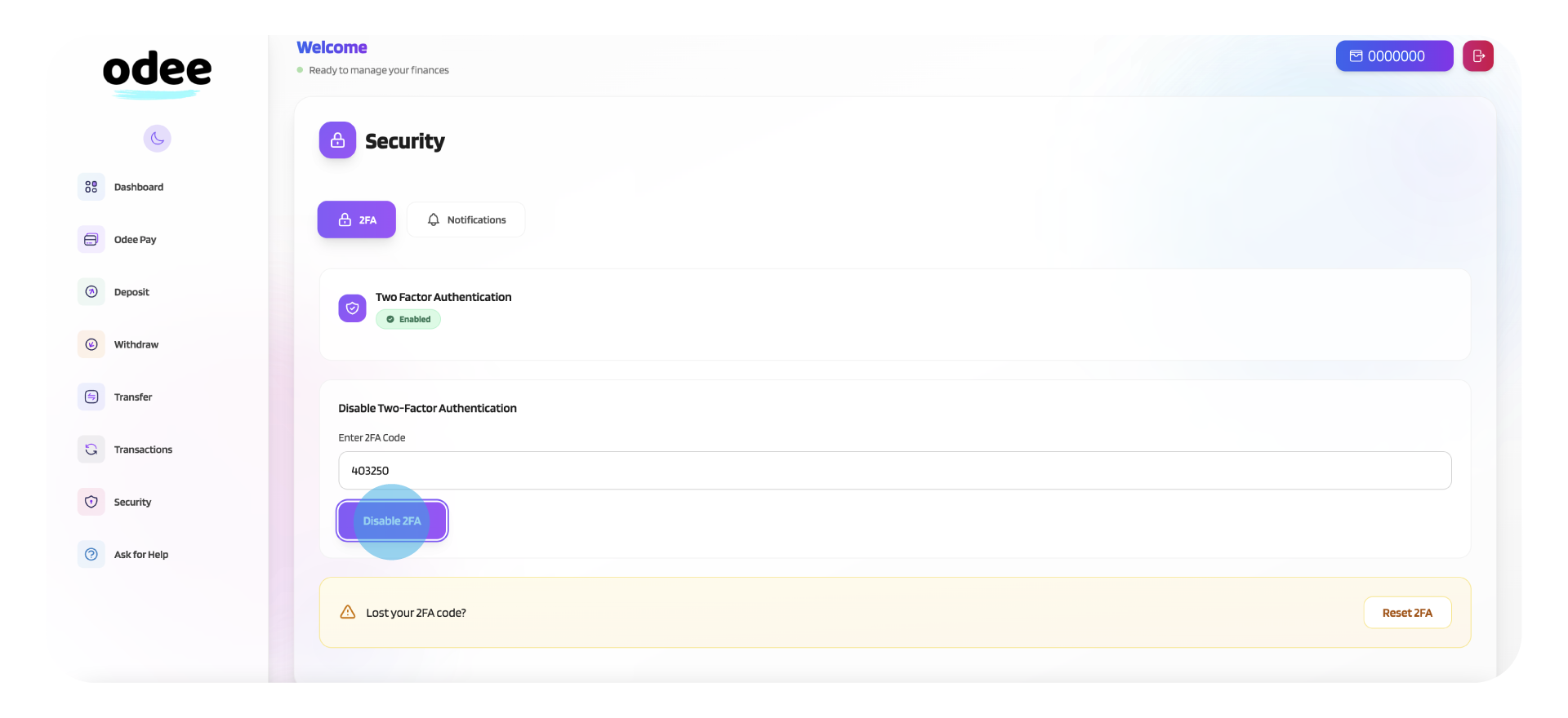 How to enable and disable Two-Factor Authentication (2FA/TFA) in Odee ...